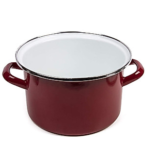 Enamel Stock Pot Burgundy Enamelware Pot Enamel Cooking Pot with Glass Lid (3.2-qt. (3 L))