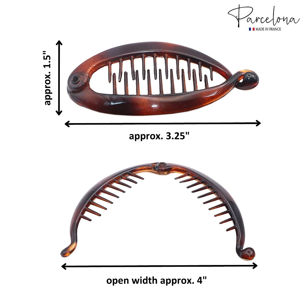 Parcelona French Effortless Mini Small Pair of Brown Tortoise Shell N Black Banana Hair Clip for Fine Hair