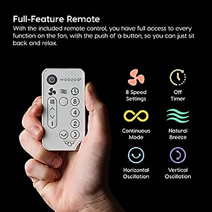 IRIS USA WOOZOO Oscillating Fan, Vortex Fan, DC Motor Quiet and Eco Friendly, 22 dB on Low, 6-in-1 Fan w/ Remote/ 8 Speed Settings, 82 ft Max Air Distance, Medium, White (594343)