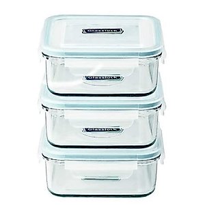 Glasslock Food-Storage Container with Locking Lids and Microwave Safe - Square 30 Ounces
