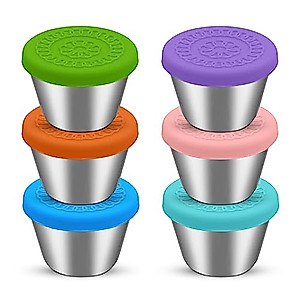 Meal Prep Container - Meal Prep Containers Reusable - Small Food Containers with Lids - Sauce Container with Lid - Stainless Steel - Silicone Lids - 2.5 oz - 6 pack