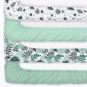 The Peanutshell Botanical Fitted Crib Sheet Set for Baby Boys or Girls, Unisex 4 Pack, Botanical Leaf & Pastel Green
