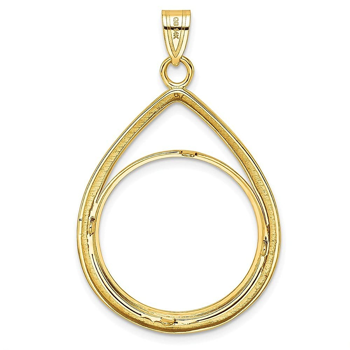 Roy Rose Jewelry Gold Coin Pendant Mounting - 22mm Coin Size - Lightweight Teardrop and Diamond-cut Design Frame - 14K Yellow Gold - Prong Set with Bail