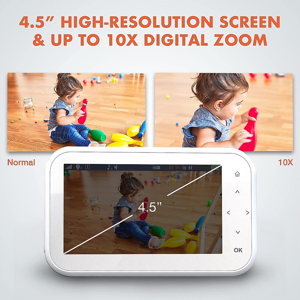 REXING BM1 Baby Monitor w/Recording Capabilities 4.5” IPS Display, 720p Video/Audio, Two-Way Talking, Microphone/Speaker, 1000ft Range, Night Vision,Thermal Monitor, Cry/Sound Detection,Lullaby Music