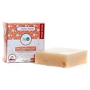 360Feel Cherry Almond Soap -5oz Castile Handmade Soap bar - Almonds Cherries, oatmeal as exfoliant - Pure Essential Oil Natural Soaps- Great as Anniversary Wedding Gifts Christmas stocking stuffer