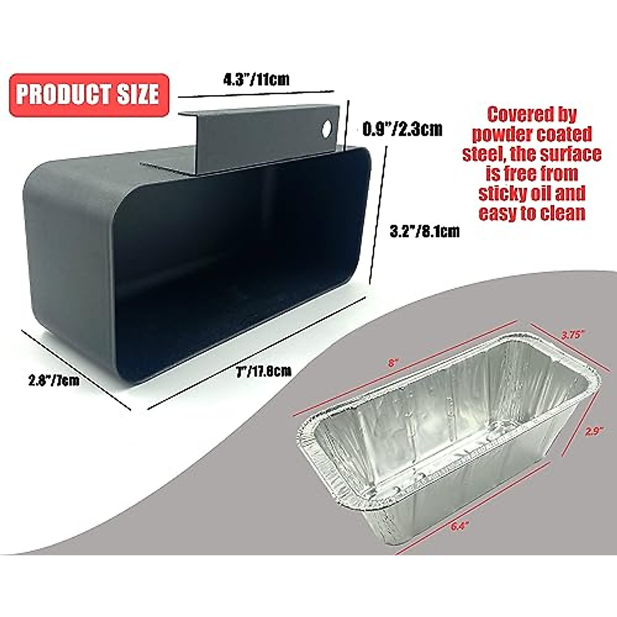 Meatender Replacement Grease Cup/Drip Catcher Pan for Blackstone Griddles 17'' 22'' 28'' 30'' 36'' and A Dosen of Disposable Aluminum Foil Liners Tray (Short Hook)