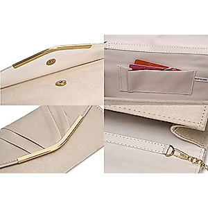 MUDUO Women Faux Suede Envelope Clutch Purse Evening Handbag Foldover Shoulder Crossbody Bag (Beige)
