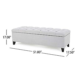 Christopher Knight Home Ottilie Fabric Storage Ottoman, Light Grey 17.50”D x 51.25”W x 17.43”H
