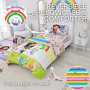 Franco DreamWorks Gabby's Dollhouse Cakey, Mercat and Pandy Kids Bedding Super Soft Comforter and Sheet Set, 4 Piece Twin Size, (Official Licensed Product)