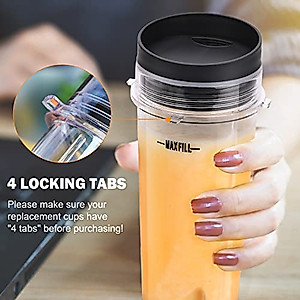 Single Serve 16 oz Blender Cups & 6 Fins Blender Blade Assembly Replacement Parts Compatible w/Nutri Ninja BL770 BL771 BL772 BL740 BL780 BL660 BL663 Professional Smoothie Blender | 2 Cups & 1 Blade