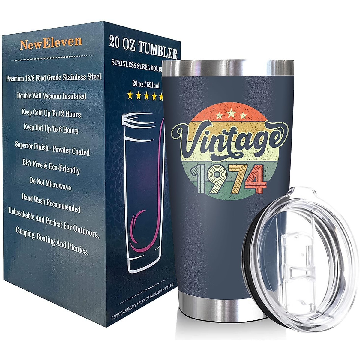 NewEleven 50th Birthday Gifts For Men Women - 1974 50th Birthday Decorations For Men Women - Gifts For Men Women Turning 50-50 Year Old Gifts For Men, Women, Mom, Dad, Wife, Husband - 20 Oz Tumbler