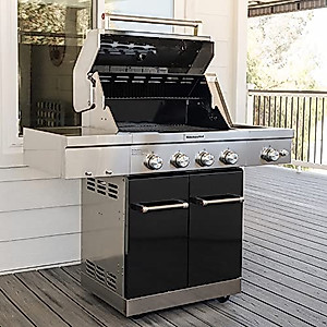 KitchenAid 720-0954L 4-Burner Stainless Steel Free Standing 55000 BTU Propane Gas Grill with Black Cabinet and Side Burner