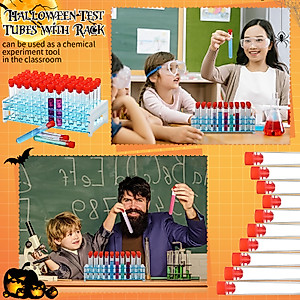Xuhal 100 Pcs Halloween Plastic Test Tubes with Rack, 16 x 100 mm Clear Test Tubes with Caps 10 ml Test Tubes with Lids and 50 Holes Test Tube Holder for Nurse Party Decorations Party Favors