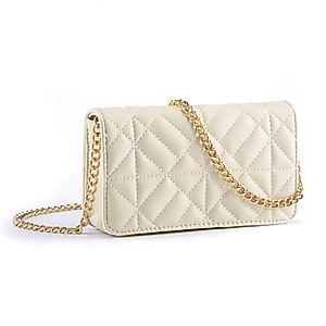 CHIC DIARY Crossbody Bag for Women PU Leather Clutch Handbag Small Quilted Purse with Chain Shoulder Strap (Beige)