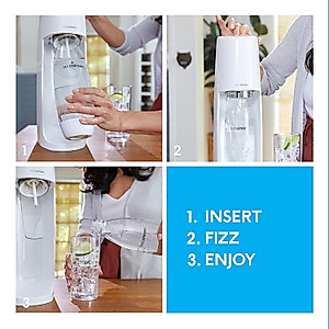 SodaStream Fizzi Sparkling Water Machine Bundle (White), with CO2, 1/2 Liter BPA-Free My Only Bottle, and 0 Calorie Fruit Drops Flavors