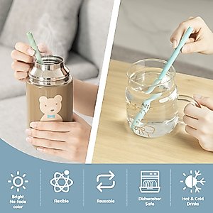 HAPPY CREATE 8 Pcs Reusable Silicone Premium Softy Drinking Straws in Snap Straw-Openable Design Hot and Cold Compatible（4 colors）