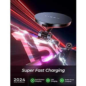 LISEN for Magsafe Car Mount Charger, 15W Fast Charging Ultra Magnetic Car Phone Charger [Mini & Metal], 2024 Magnetic Wireless Car Charger Dashboard for iPhone 16 Pro Max 15 14 13 12, Silver