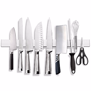 Magnetic Knife Holder, VanlonPro Stainless Steel Knife Magnetic Strip for Wall, Heavy Duty Magnet Strip for Knives, Magnetic Tool Organizer, Kitchen Utensil Holder, Easy Install Rack (20 Inch, Silver)