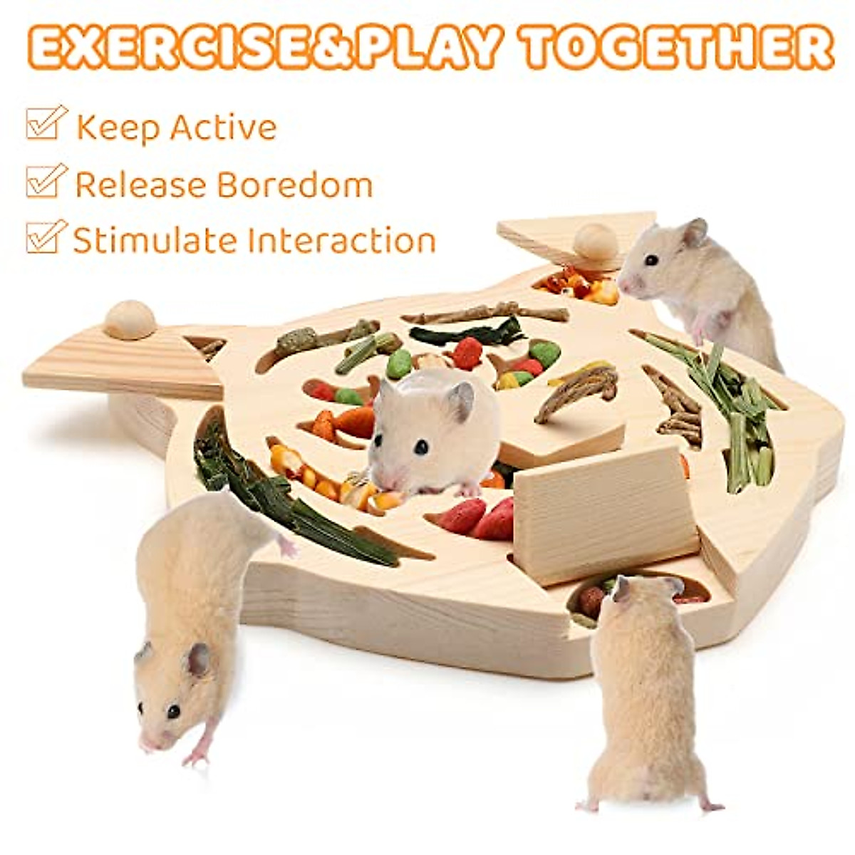 Sieral Wooden Enrichment Foraging Toy for Small Pet 7.7''x 7.1'' Interactive Hide Treats Puzzle Rabbit Toys Small Animal Toys Mental Stimulation Toys for Guinea Pig Hamster Bunny Rat Chinchilla