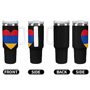 Armenian Flag Heart Tumbler with Handle Travel Mug Water Bottle Tea Coffee Cup White-style