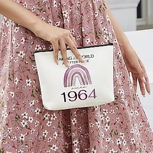 61th Birthday Gifts for Women Makeup Bag 61th Birthday Decorations Women Boho Rainbow 61 Year Old Birthday Gifts for Women Her Mom Grandma Aunt Sister Bestie Making The World A Better Place Since 1964