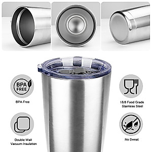 MEZMUT 20oz Insulated Tumblers with Lids and Straws Stainless Steel Coffee Tumbler Cup Double Wall Vacuum Travel Coffee Mugs for Home, Office, Outdoor(Silver,1 Pack)