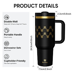 KEWIXY 40 oz Tumbler With Handle and Straw, Gloss Insulated Travel Tumbler, Fits in Cup Holder, Travel Coffee Mug with Lid, Included Leak Proof Straw Cover -Flower Surge