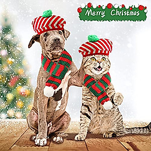 Christmas Costume Hat with Scarf for Cats and Dogs, 2 Pcs Adjustable Santa Hat Scarf Set, Xmas Pet Warm Outfit Cloth, Medium