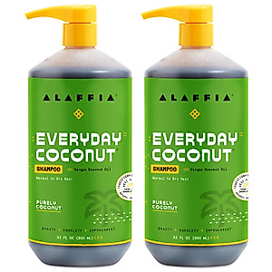 Alaffia EveryDay Coconut Shampoo, Gentle Cleansing Shampoo for Normal to Dry Hair, Made with Coconut Oil Rich in Vitamin E, No Parabens or Phthalates, Coconut, 2 pack - 32 Fl Oz Ea