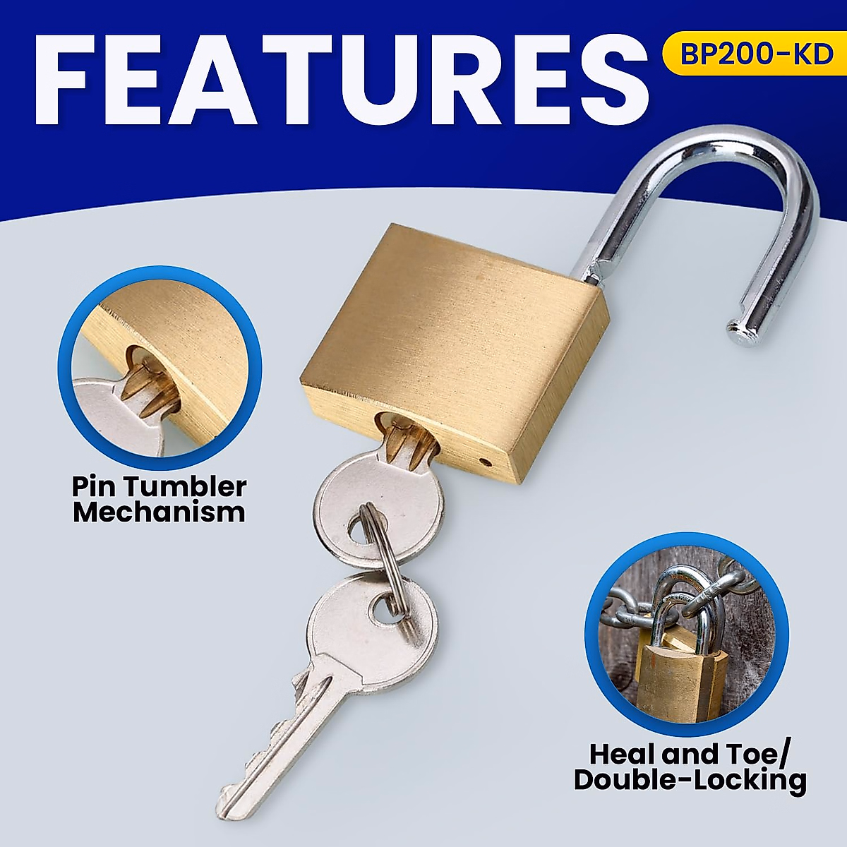 Mountain Series (BP200-KD) Solid Brass Padlocks, 2" Wide Keyed Different