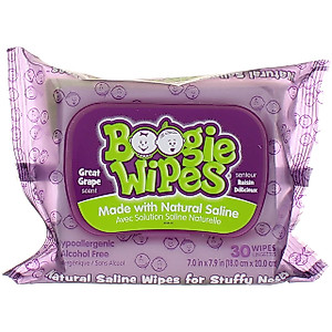 Boogie Gentle Saline Wipes for Little Noses, Great Grape 30 Each (Pack of 12)