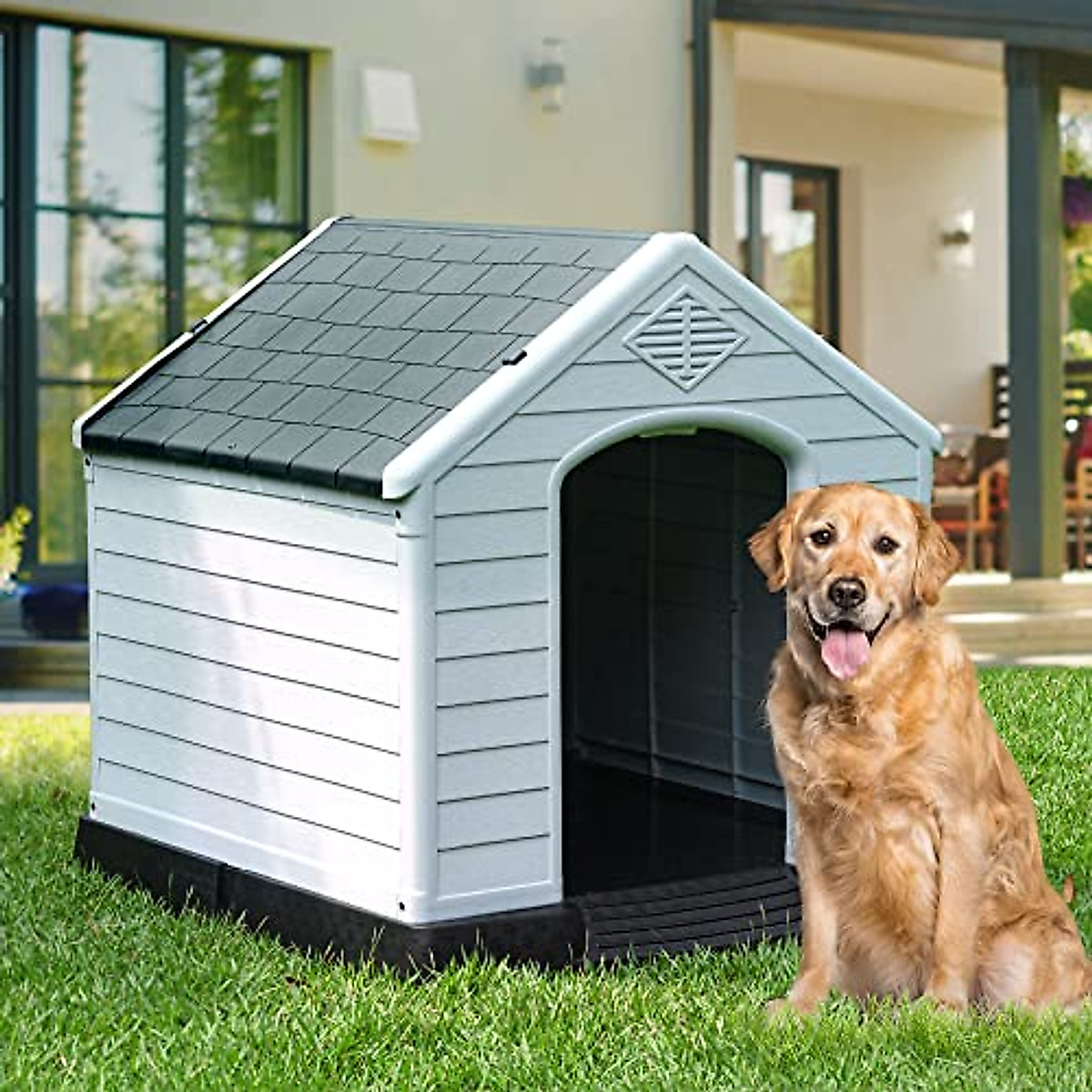 YITAHOME Large Plastic Dog House Outdoor Indoor Insulated Doghouse Puppy Shelter Water Resistant Easy Assembly Sturdy Dog Kennel with Air Vents and Elevated Floor (41''L*38''W*39''H, Blue)