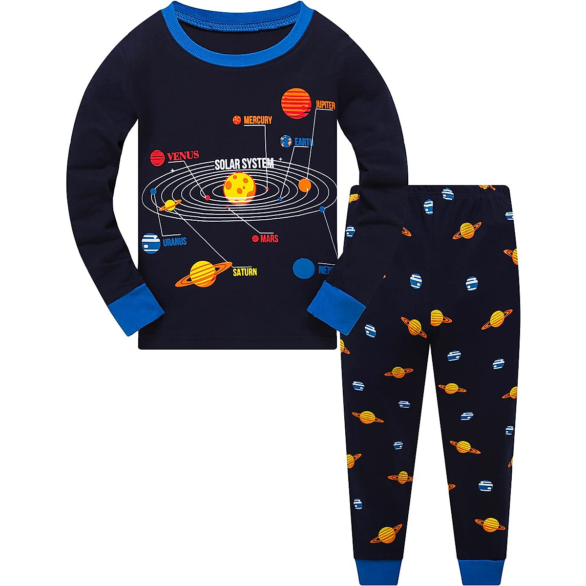 Little Boys Space Pajamas Sets for Toddler 100% Cotton Dinosaur Train Rocket Glow in Dark Sleepwear Long Sleeve 2 Piece kids Clothes Pjs 3-7T starry1-6256-6T