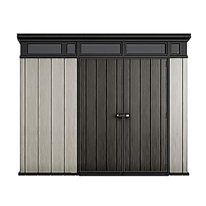 Keter Artisan 9x7 Foot Large Outdoor Shed with Floor with Modern Design for Patio Furniture, Lawn Mower, Tools, and Bike Storage, Grey