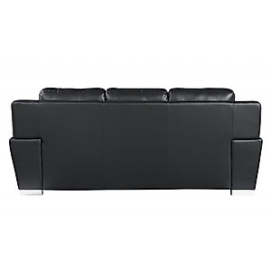 HomeRoots 85" Black Leather Sofa with Silver Legs