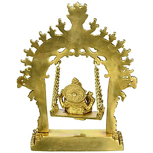 Brass Lord Ganesha On Swing Ganesh Ganpati Jhoola Jhula with Kirtimukha at Top Statue for Home Decor Idol Height 10.5 Inches