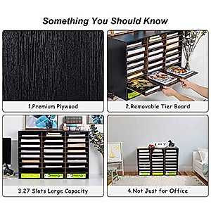 TQVAI Wood Adjustable Literature Organizer Desktop File Sorter Mail Center Paper Storage Cabinet Home & Office Mailbox School Classroom Keepers, 27 Slots Compartments, Black/Archaize