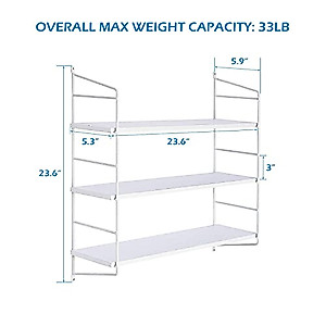 BOLUO White Wall Shelf - Garage Storage System Shelves Modern Bathroom Decor Bedroom Living Room Kitchen 24 inches Long (610-W)