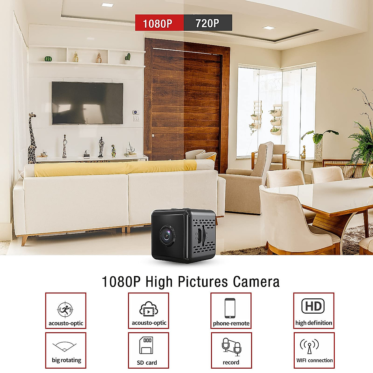 Lymoc Wireless Camera 1080P,Mini WiFi Camera Kids Pets Camera with Motion Detection Night Vision for Home Office Security,Phone Cameras for Surveillance - Size:1.5 x 1.5 x 1.5 inches