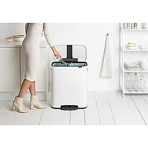 Brabantia Recycling Pedal Bin, Steel, White, Large (2x30L)