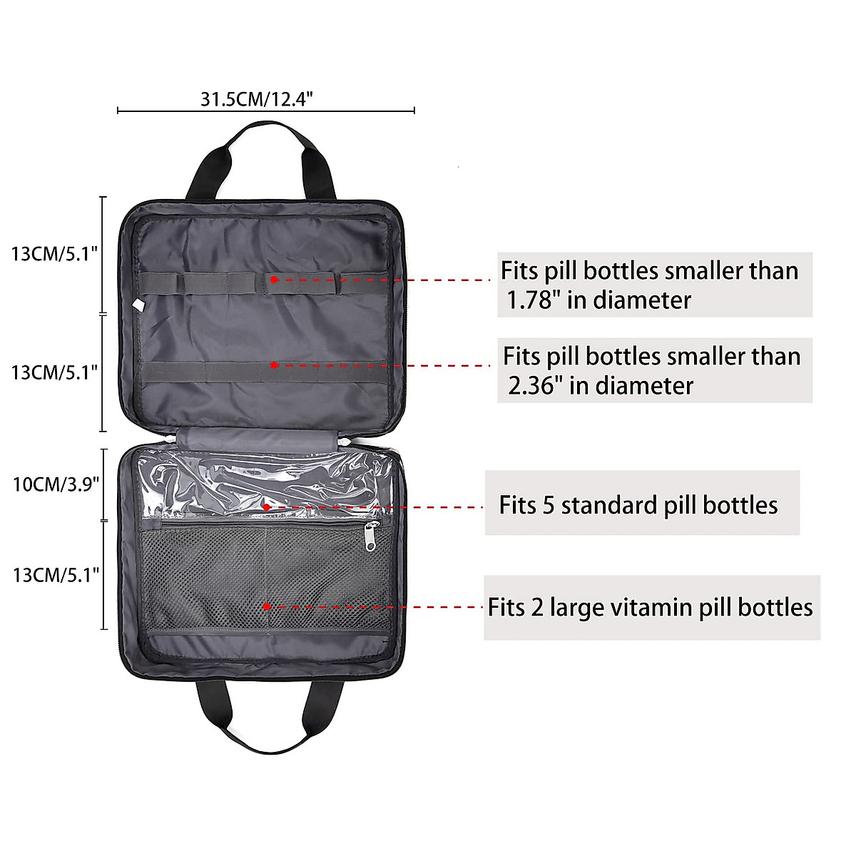 Medicine Travel Pill Bottle Organizer Med Manager Medical First Aid Bag Box Case Empty Container Medication Bag Emergency Kit Storage Tote Home Family Tackle Maletin De Emergencia Nurse Dorm