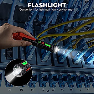 WGGE AC Voltage Tester/Non-Contact Voltage Tester with Dual Range AC 12V-1000V/48V-1000V, Electrical Pen with LCD Display and Flashlight Buzzer Alarm, Detect Wire Breakpoint, Live/Null Wire Tester