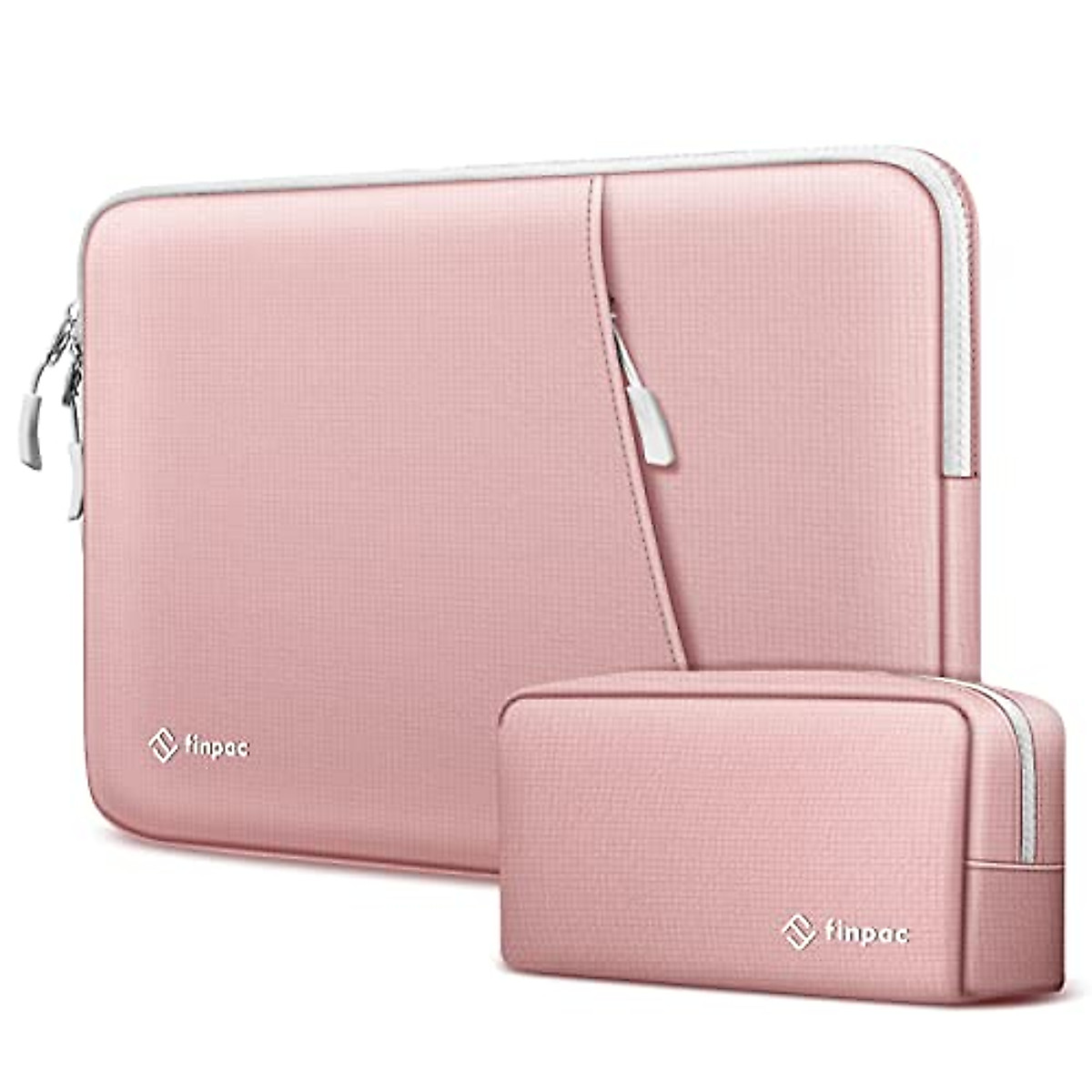 FINPAC Laptop Sleeve with Accessory Pouch for MacBook Pro 14-inch M2/M1 2023-2021, 13'' MacBook Air 2022-2018, MacBook Pro 13 2022-2016, Protective Case with Tech Bag for Dell, HP, Surface (Baby Pink)