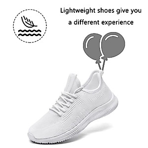 Lamincoa Womens Slip On Walking Shoes Non Slip Casual Road Running Lightweight Mesh Fashion Sneakers for Gym Travel Workout White