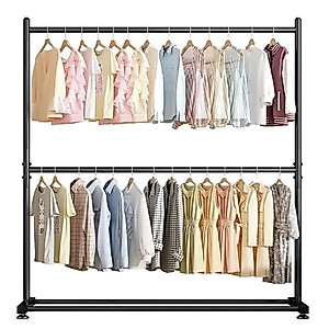 Bold and Heighten 2 Layers Metal Clothes Drying Rack Laundry Drying Rack, Sheet Quilts Blanket Drying Rack, Heavy Duty Garment Rack For Indoor Outdoor 1.5M/150cm/59 Inches（Black）