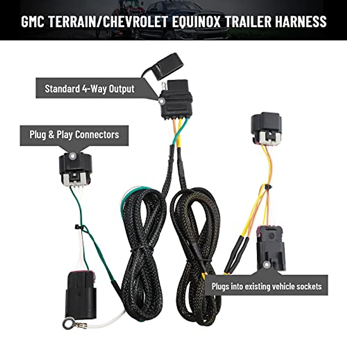 MECMO 4 Pin Trailer Wiring Harness for 2010-2017 GMC Terrain/Chevrolet Equinox, Plug-in Simple Custom-Fit T-Connector Equinox & Terrain 4 Pin Trailer Hitch Wiring