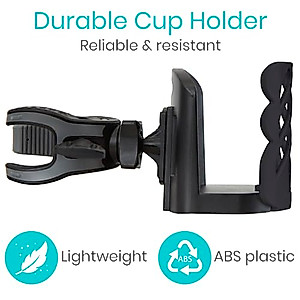 Vive Wheelchair Cup Holder (XL) - Universal, Adjustable, Clip On Accessory for Rolling Walker, Rollator, Electric Mobility Scooter, Stroller, Bike & Chair - Water Bottle Attachment for Seniors & Adult