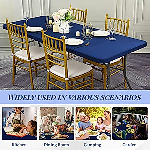 4 Packs Navy Blue Fitted Tablecloth for 6 Foot Rectangle Tables, Spandex Fitted Table Cover, 30"x72" Waterproof Reusable Elastic Edge Card Folding Table Cover for Wedding Banquet Party Picnic