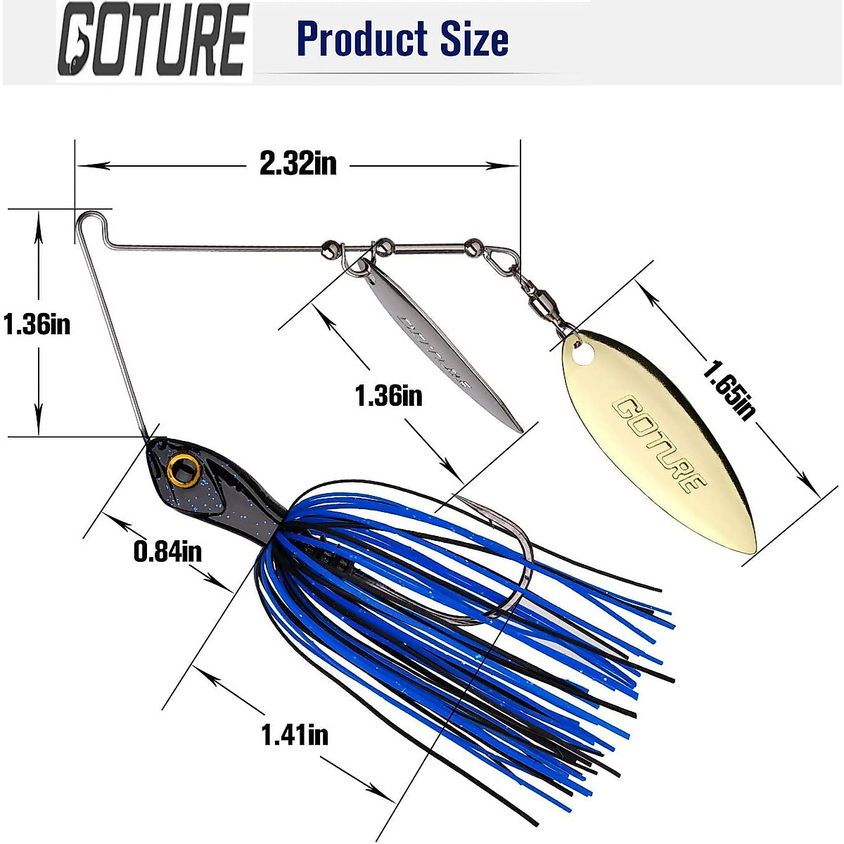 Goture Bass Fishing Lures Spinner Baits Kit Jigs for Bass Fishing Bladed Freshwater Saltwater Metal Double Willow Blade Spinnerbaits Rooster Tail for Salmon Pike Trout Walleye Jigs（3/8 1/2oz）