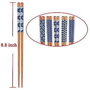 Antner 10 Pairs Natural Bamboo Chopsticks Japanese Style Reusable Chop Sticks, Dishwasher Safe Chopstick Set, 8.8 Inch/22.5cm